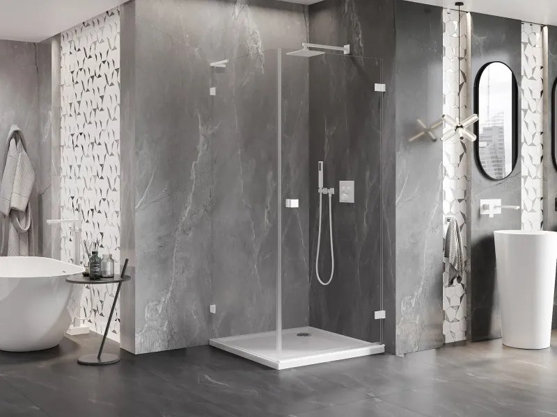Mexen Lunar-B L výklopný sprchový kout pravý 80 x 80 cm, čiré sklo, bílá, 832L-080-080-20-00-P