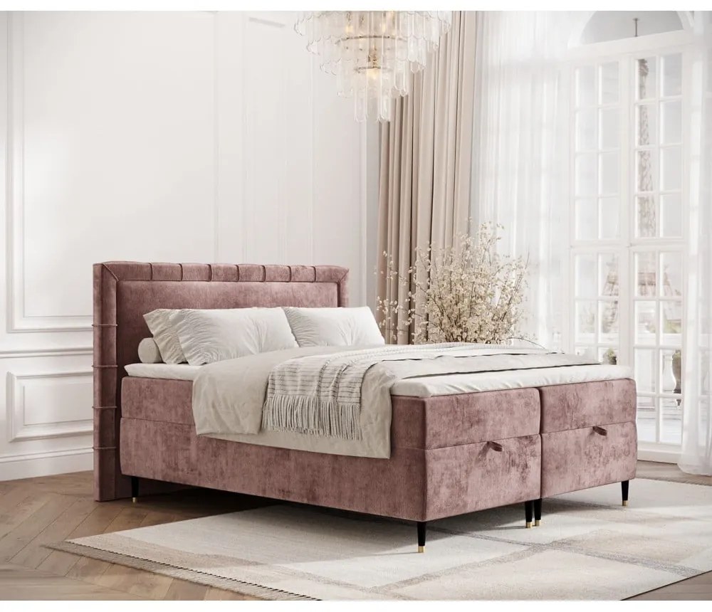 Růžová boxspring postel s úložným prostorem 200x200 cm Voyage – Maison de Rêve