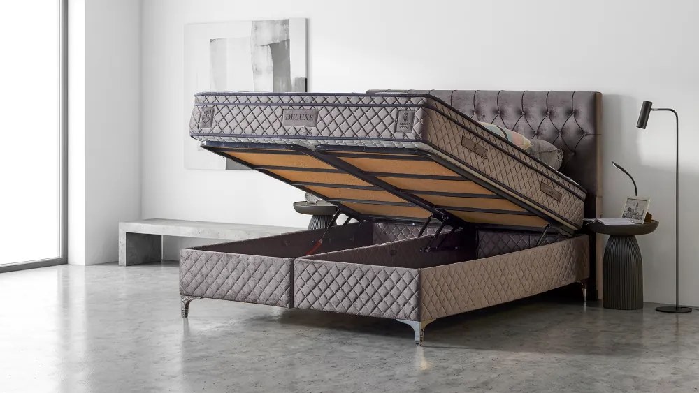 Čalouněná postel DELUXE s matrací - šedá 90 × 200 cm