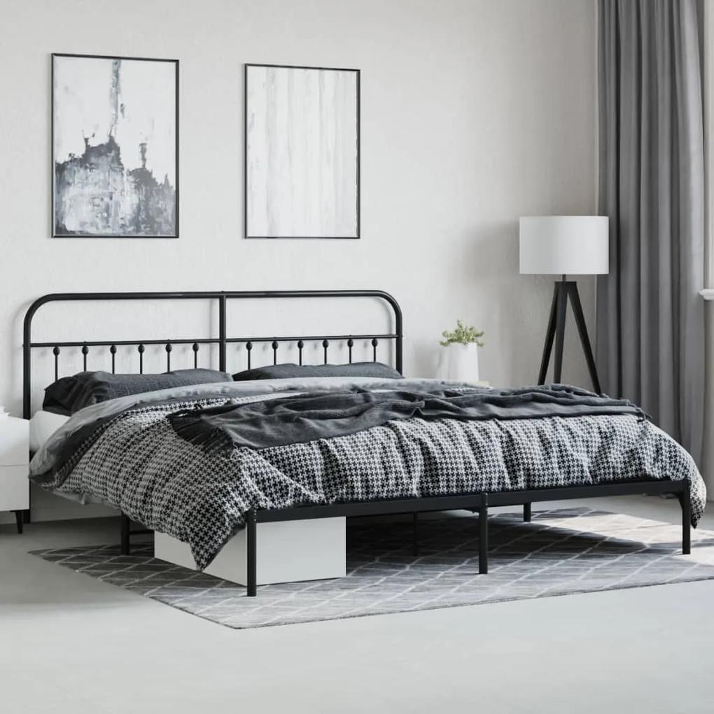 Kovový rám postele s hlavovým a nožním čelem černý 180 x 200 cm,  352600