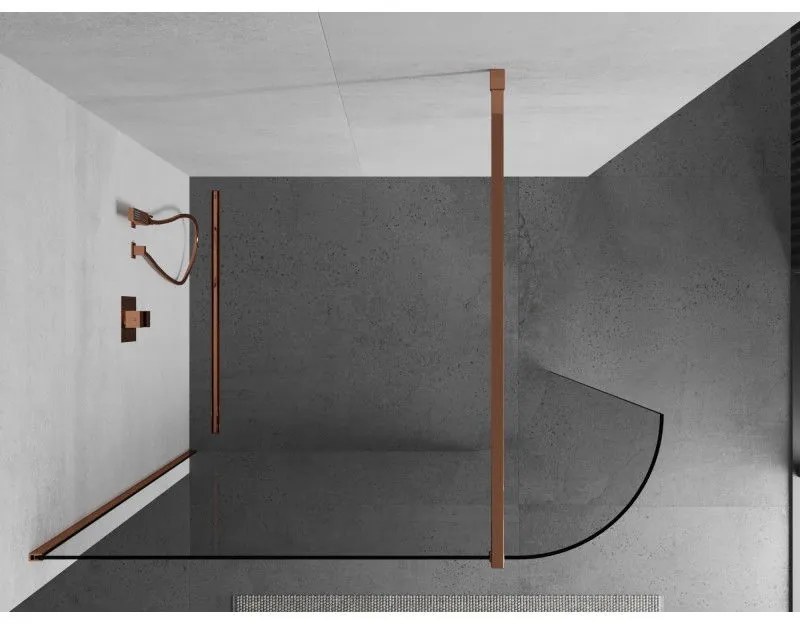 Mexen Kioto, zaoblená sprchová zástěna 90 x 200 cm, 8mm čiré sklo, růžové zlato profil, 800-090-101-60-06
