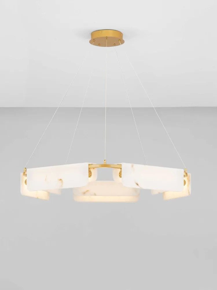 Krémové/v mosazné barvě LED stmívatelné závěsné svítidlo v dekoru mramoru ø 93 cm Aider – Nova Luce