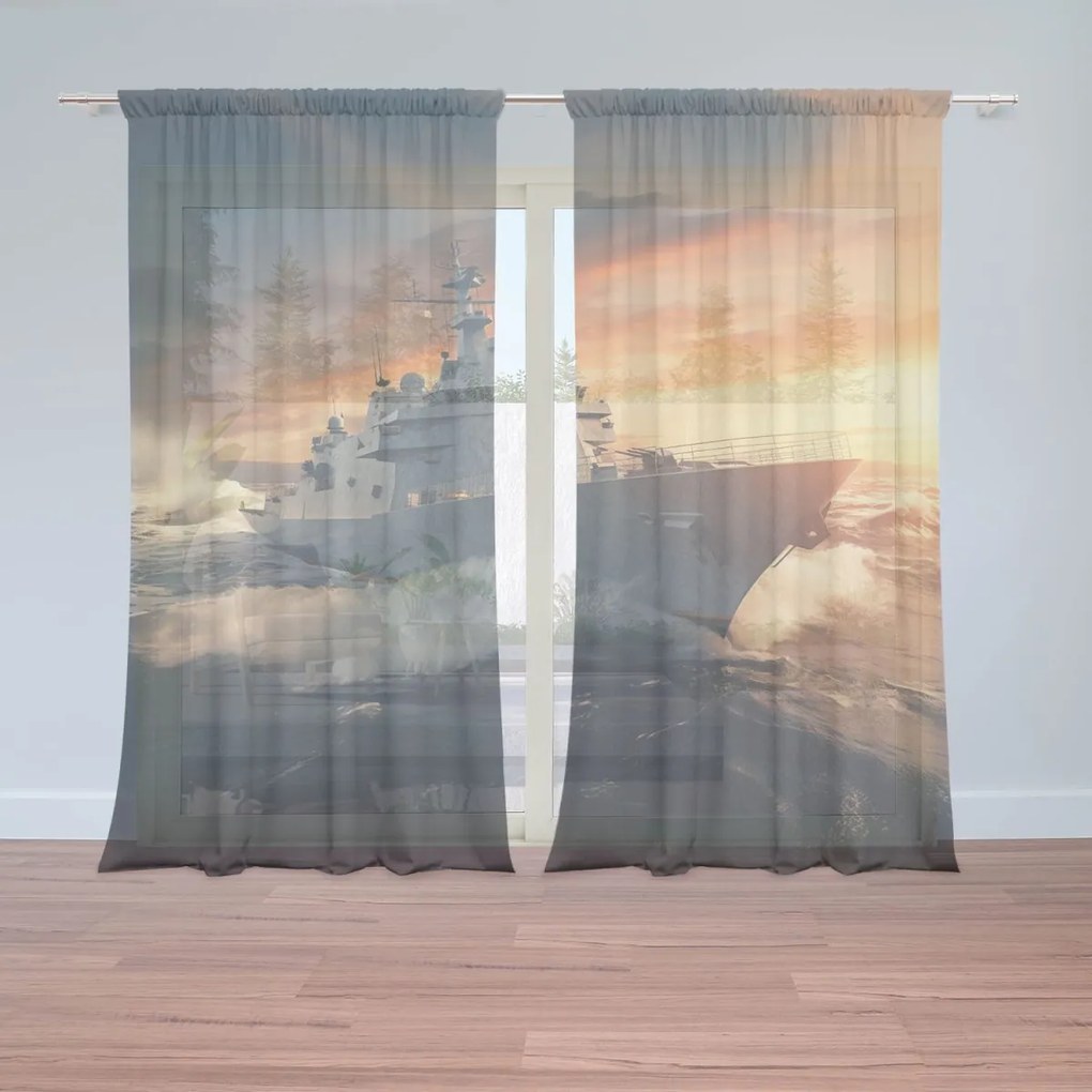 Sablio Záclony Válečná loď v rozbouřených vodách: 2ks 150x250cm