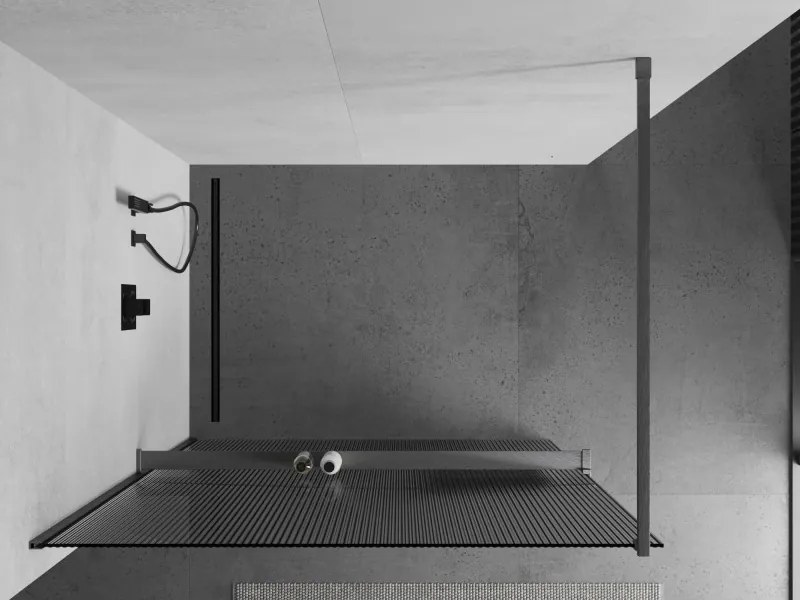 Mexen Kioto+, sprchová zástěna Walk-In s poličkou a věšákem 100 x 200 cm, 8mm sklo s žebrovým vzorem, grafitový profil, 800-100-121-66-09