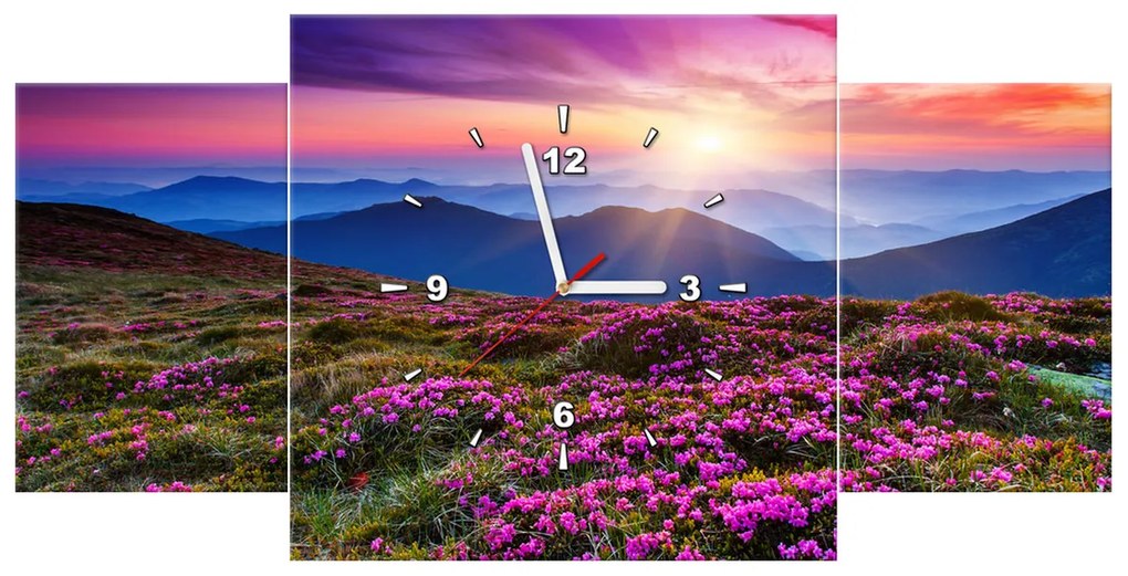Gario Obraz s hodinami Horská louka - 3 dílný Rozměry: 90 x 70 cm