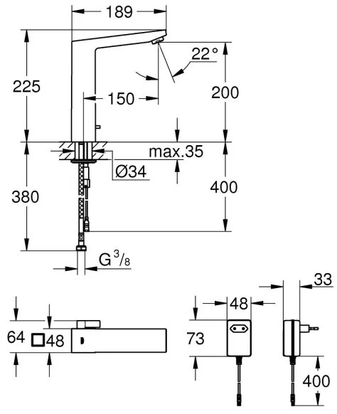 GROHE 36440000 - Infra elektronická umyvadlová baterie EUROCUBE E DN 15 chrom