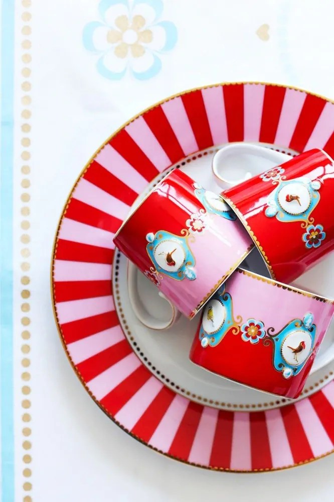 Pip Studio Love Birds Medallion hrnek 165ml, červeno-růžový (malý hrnek 165ml)