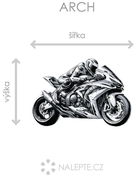 Jezdec na motorce textilní přelepitelná samolepka na zeď arch 47 x 32 cm