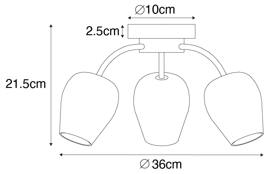 Klasické stropní svítidlo zlaté se sklem 3-světlo - Elien