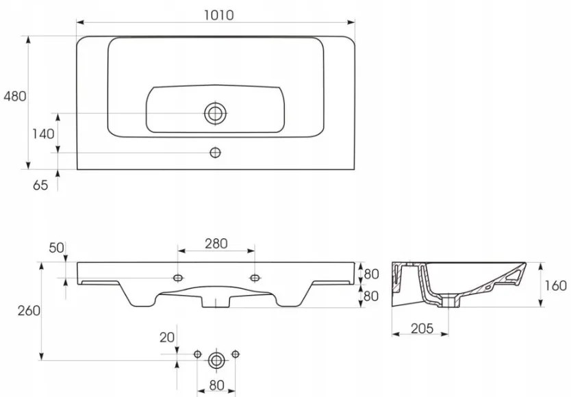 Cersanit Mille, skříňkové umyvadlo 100x45 cm, bílá, K11-2324