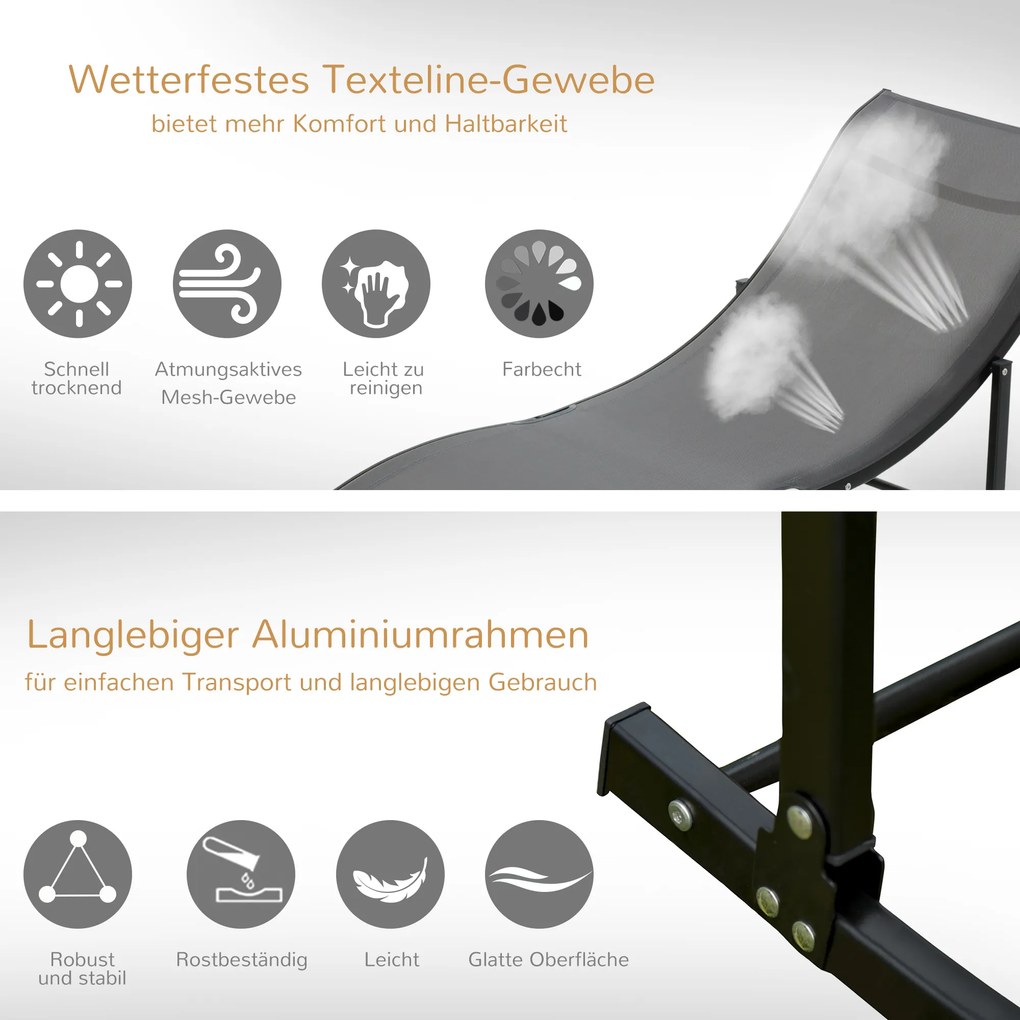 Outsunny sada 2 lehátek zahradní lehátka látková relaxační lehátka ergonomická hliníková Texteline tmavě šedá 165 x 61 x 63 cm | Aosom