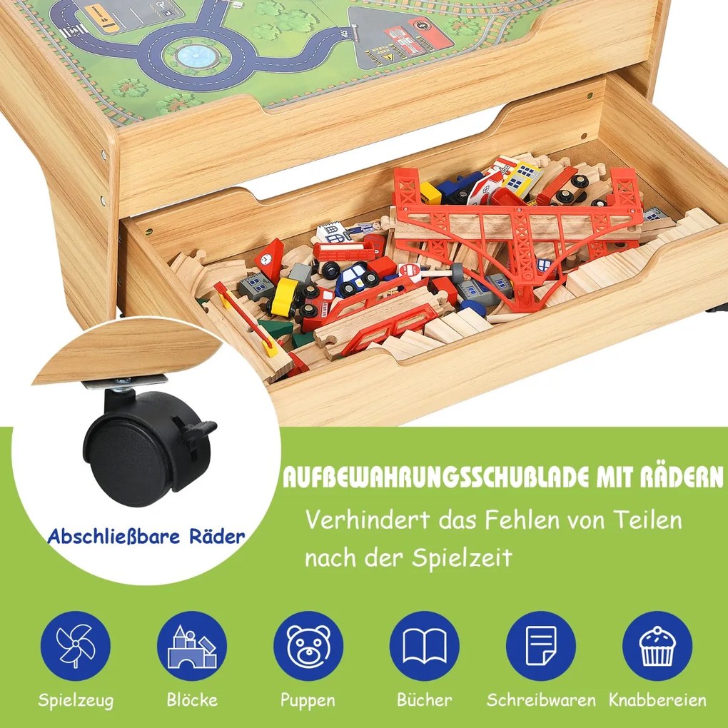 Costway Dřevěný dětský železniční vláček Dřevěný vláček Set Activity Table