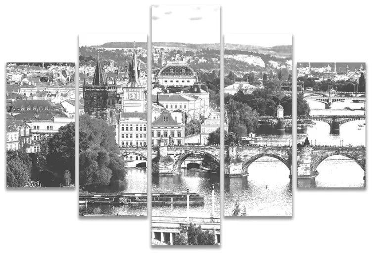 Malvis ® Obraz Praha tužkou Velikost (šířka x výška): čtyřdílné panorama - 140x35 cm