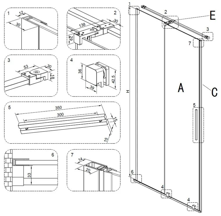 BPS-koupelny Posuvné sprchové dveře HYD-ATA-CH-A 120 chrom/transparent pro instalaci do niki - bez vaničky