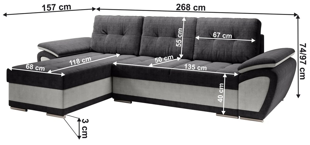 Kondela ozkládací sedací souprava, světle šedá/tmavě šedá, levá, ENIF ROH