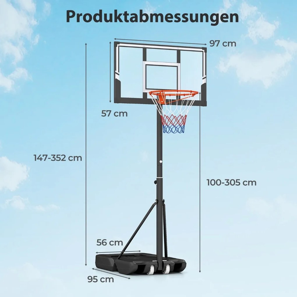 Costway Přenosný basketbalový koš Výškově nastavitelný basketbalový brankový