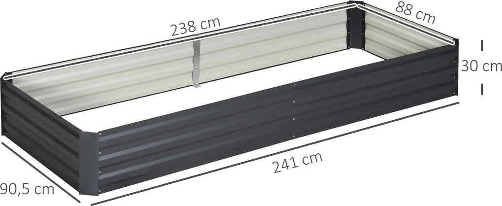 Outsunny vyvýšený ocelový záhon 241 x 90,5 x 30 cm truhlík na květiny zahradní záhon bylinkový záhon zeleninový záhon šedý pro milovníky zahrady |
