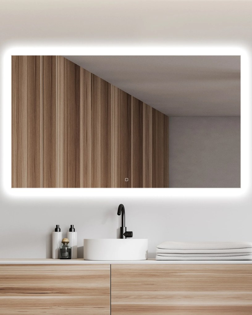 Zrcadlo do koupelny na zeď do pokoje do ložnice do předsíně na chodbu AMBIENTE 120 x 70 cm s LED podsvícením  po celém obvodu a dotykovým senzorem 412-320