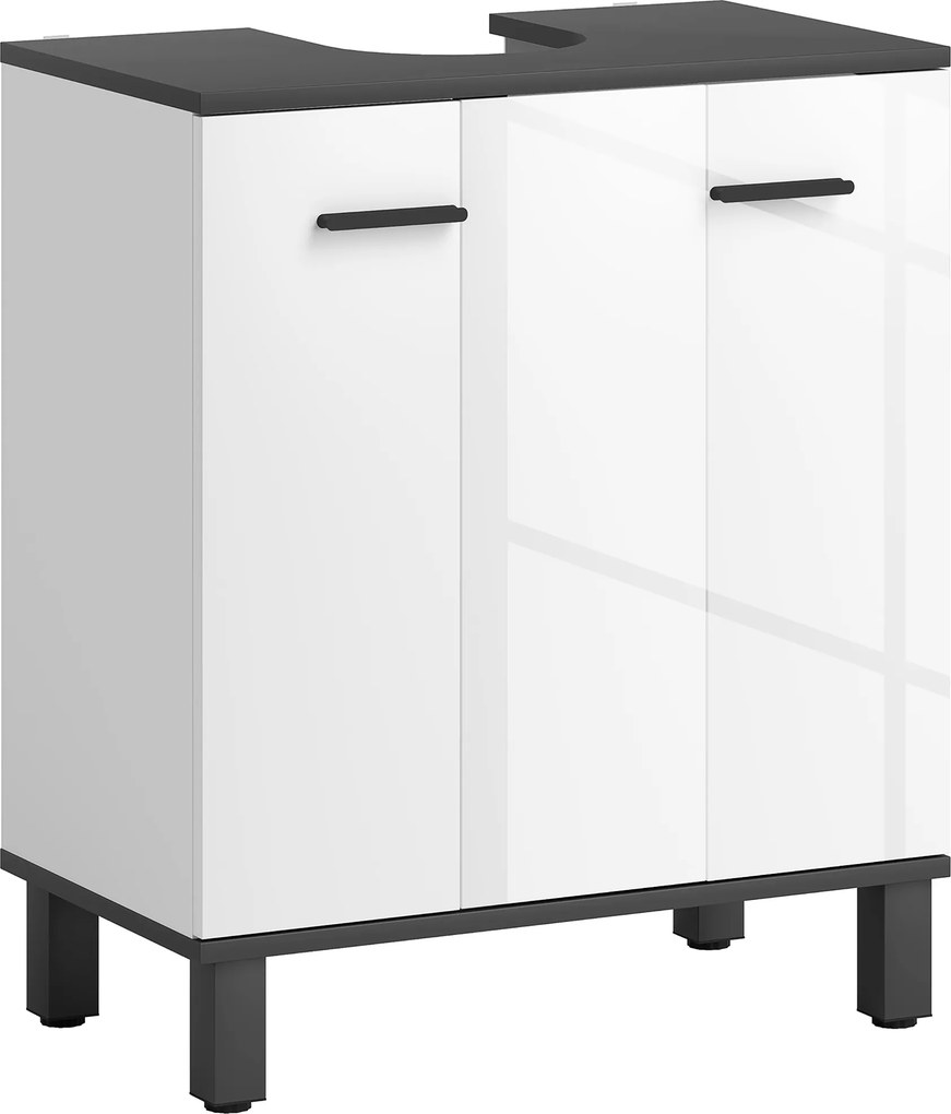 HOMCOM skříňka pod umyvadlo se 2 dveřmi a nastavitelnou policí pro umyvadla s nebo bez sloupku 60x34x70 cm, vysoký lesk bílá