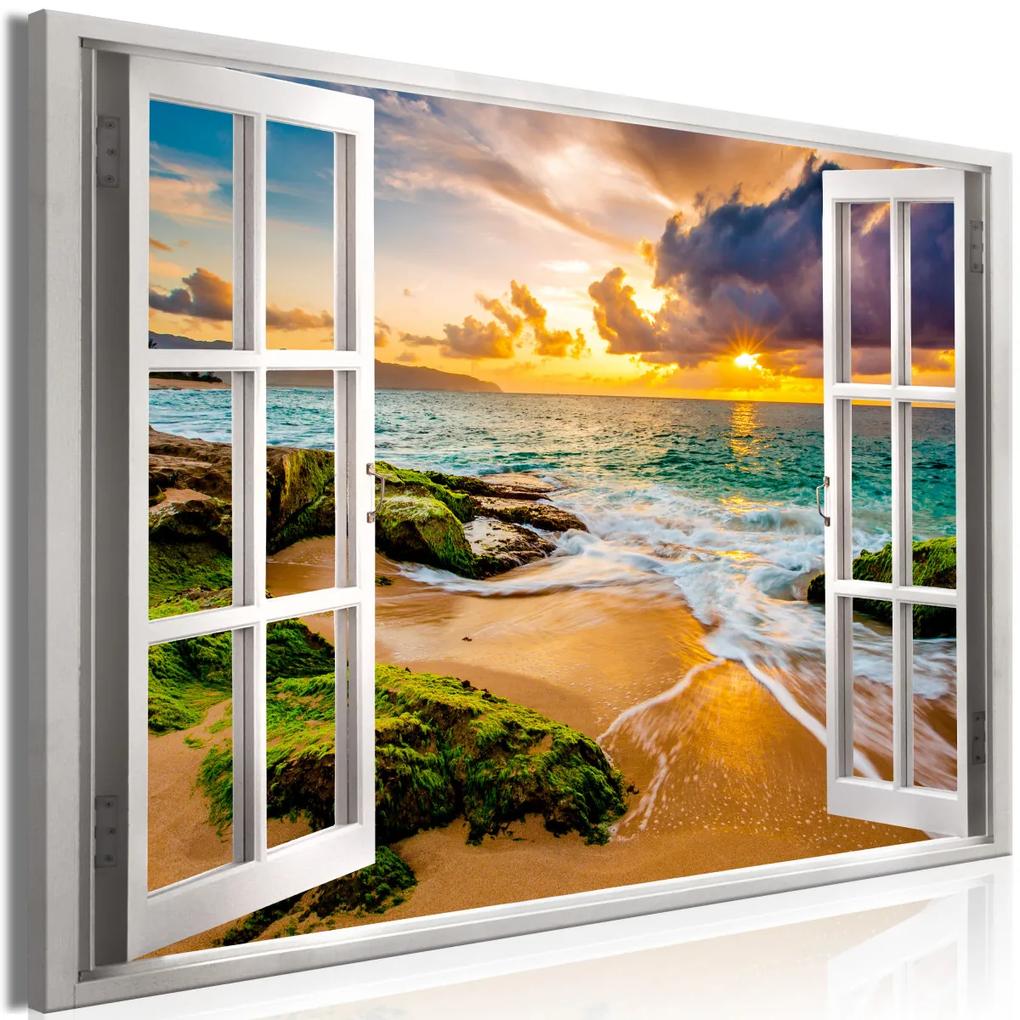3D obraz okno na pobřeží + háčky, hřebíčky ZDARMA Velikost (šířka x výška):  90x60 cm | BIANO