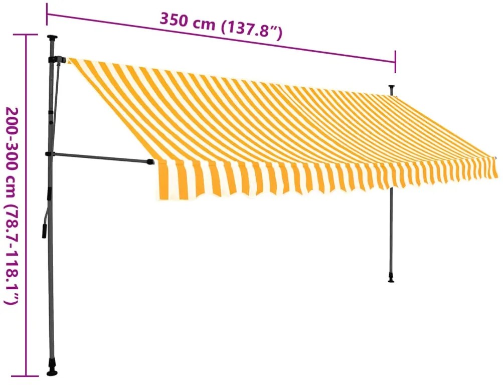 vidaXL Marketos Ručně zatahovací markýza s LED světlem 350 cm bílooranžová