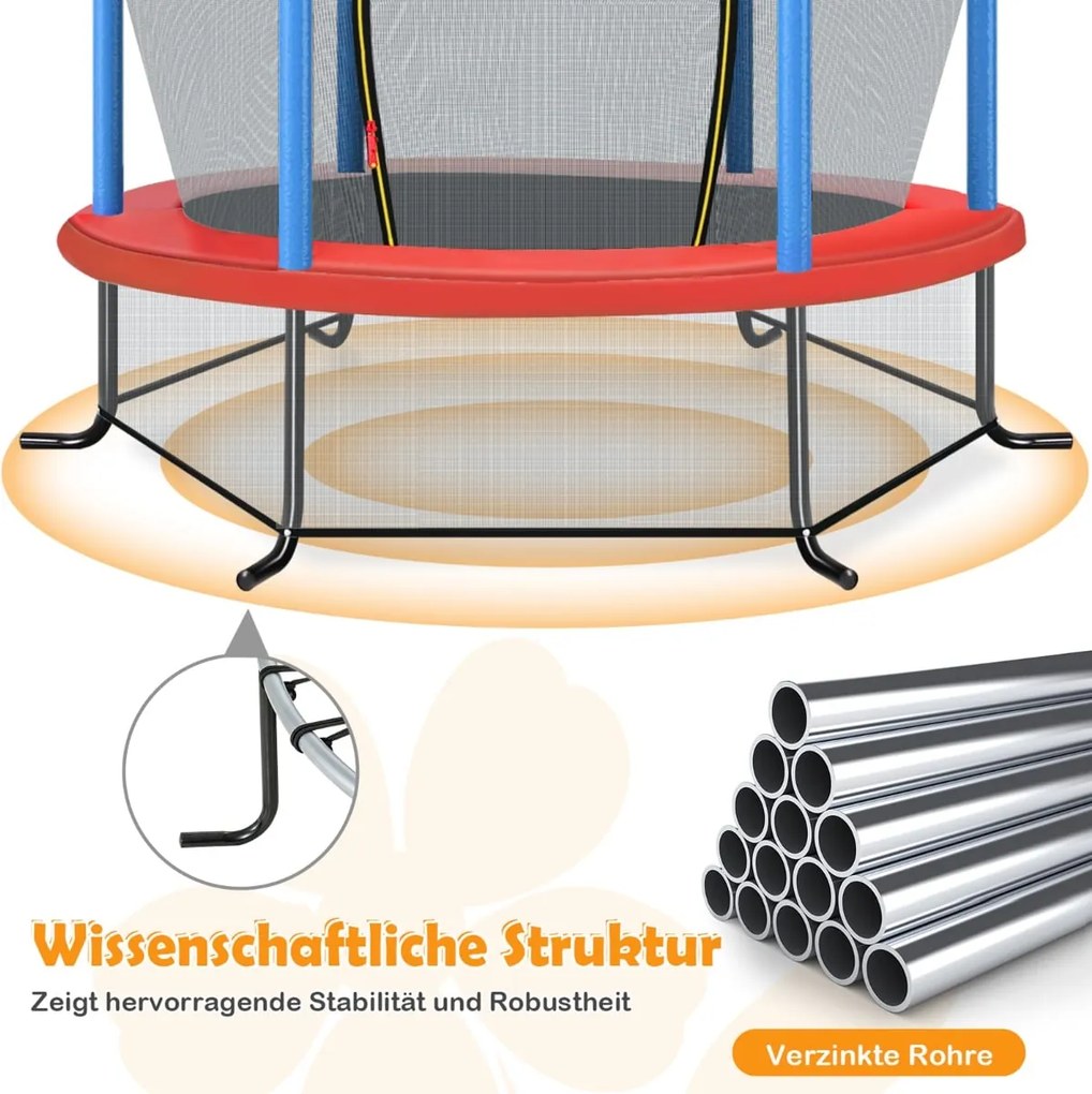 Costway Zahradní trampolína Ø 140 cm s ochrannou sítí trampolína pojme až 135 kg