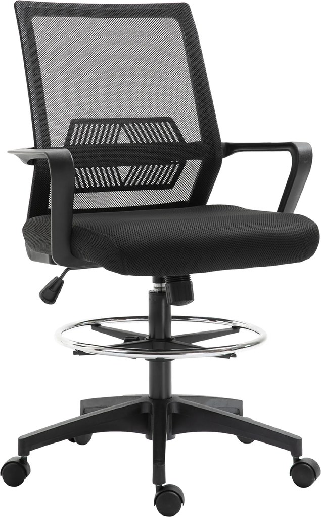Vinsetto Ergonomická kancelářská židle s nastavitelným opěrným kruhem, bederní oporou, výškově nastavitelná otočná židle s síťovinou, návrhářská židl…