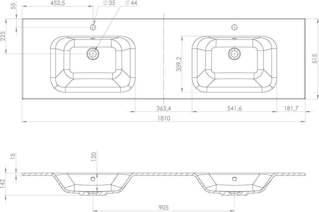 Sapho Sapho, LOREA skříňka 180x46x51, 5cm (80+20+80cm), dub alabama/bílá matná, LE080-2231-06