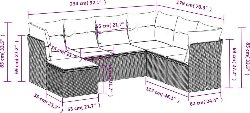 vidaXL 7dílná zahradní sedací souprava s poduškami polyratan [3217986] Barva: Černá a krémová
