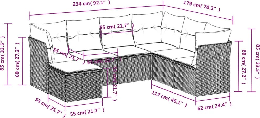 vidaXL 7dílná zahradní sedací souprava s poduškami polyratan [3217986] Barva: Hnědá a krémová