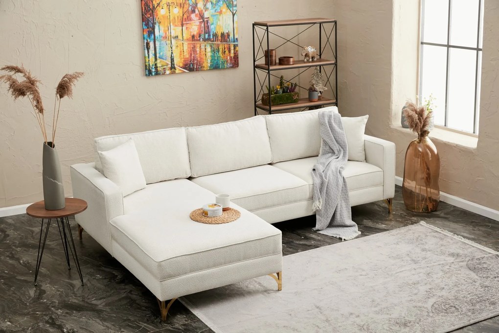 Hanah Home Rohová pohovka BERLIN krémová se zlatou levá 258 cm