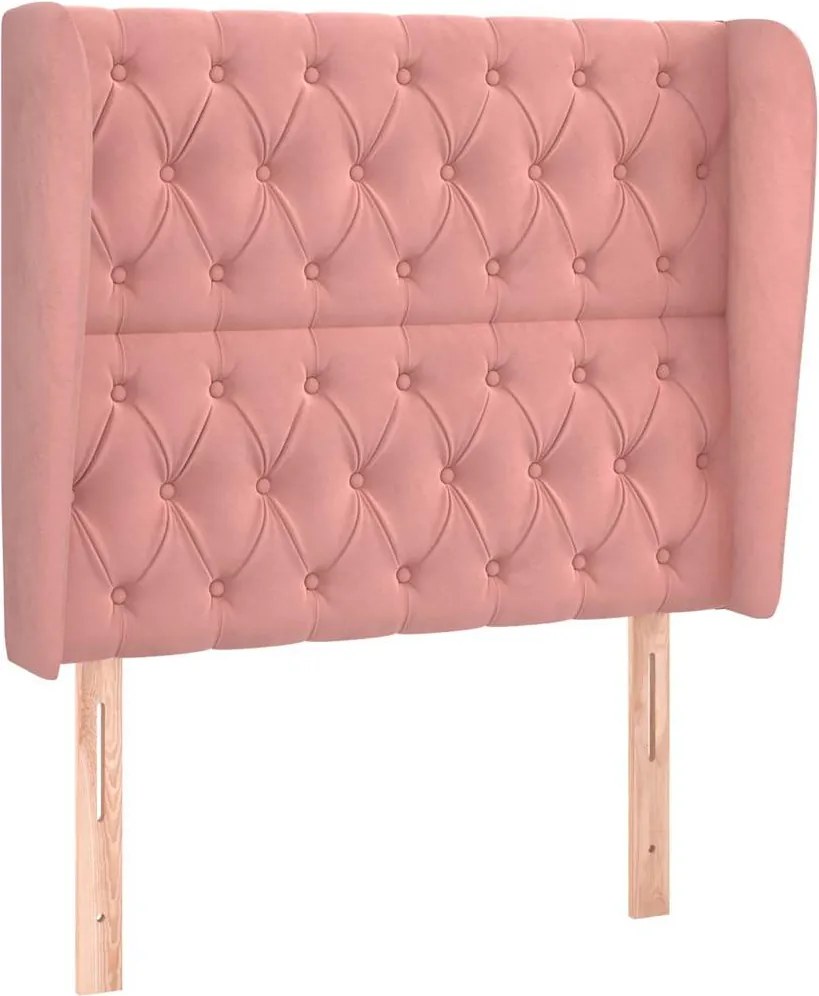 Čelo postele typu ušák růžové 83 x 23 x 118/128 cm samet 3118339