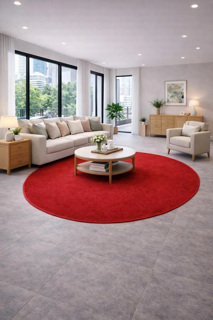 Spoltex, Kusový koberec Eton červený 15 kruh, 300x300 (průměr) kruh, červená, ložnice