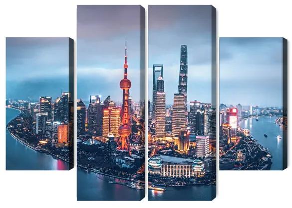 Vícedílný obraz Panorama Šanghaje V Noci Nedostatek Nedostatek Přírodní plátno 120x90