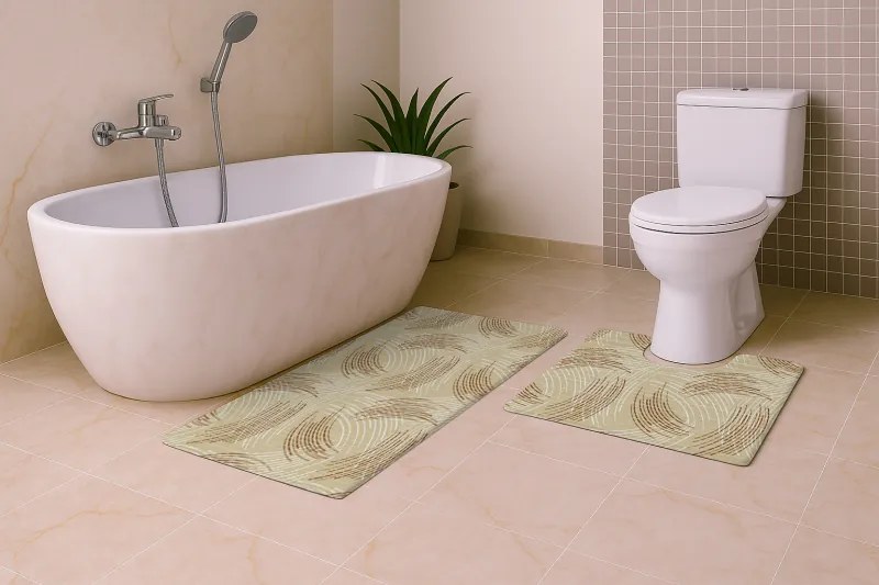 Sada koupelnových pěnových předložek s výkrojem u WC D-88B - Písečné vlny (různé velikosti)
