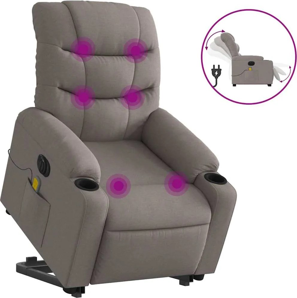 Elektrické zvedací masážní polohovací křeslo taupe textil 3206679