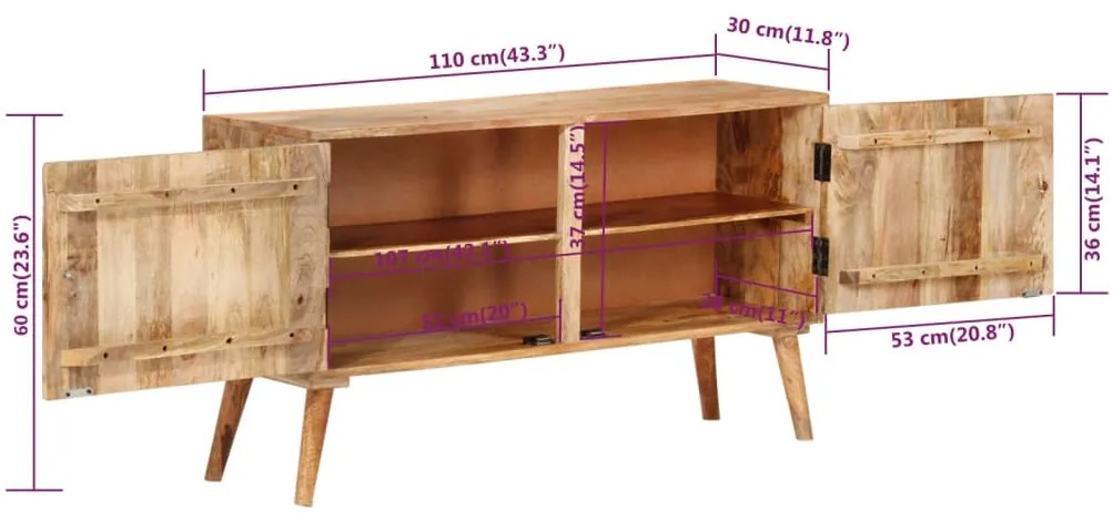 vidaXL Marketos Příborník masivní mangovníkové dřevo 110 x 30 x 60 cm