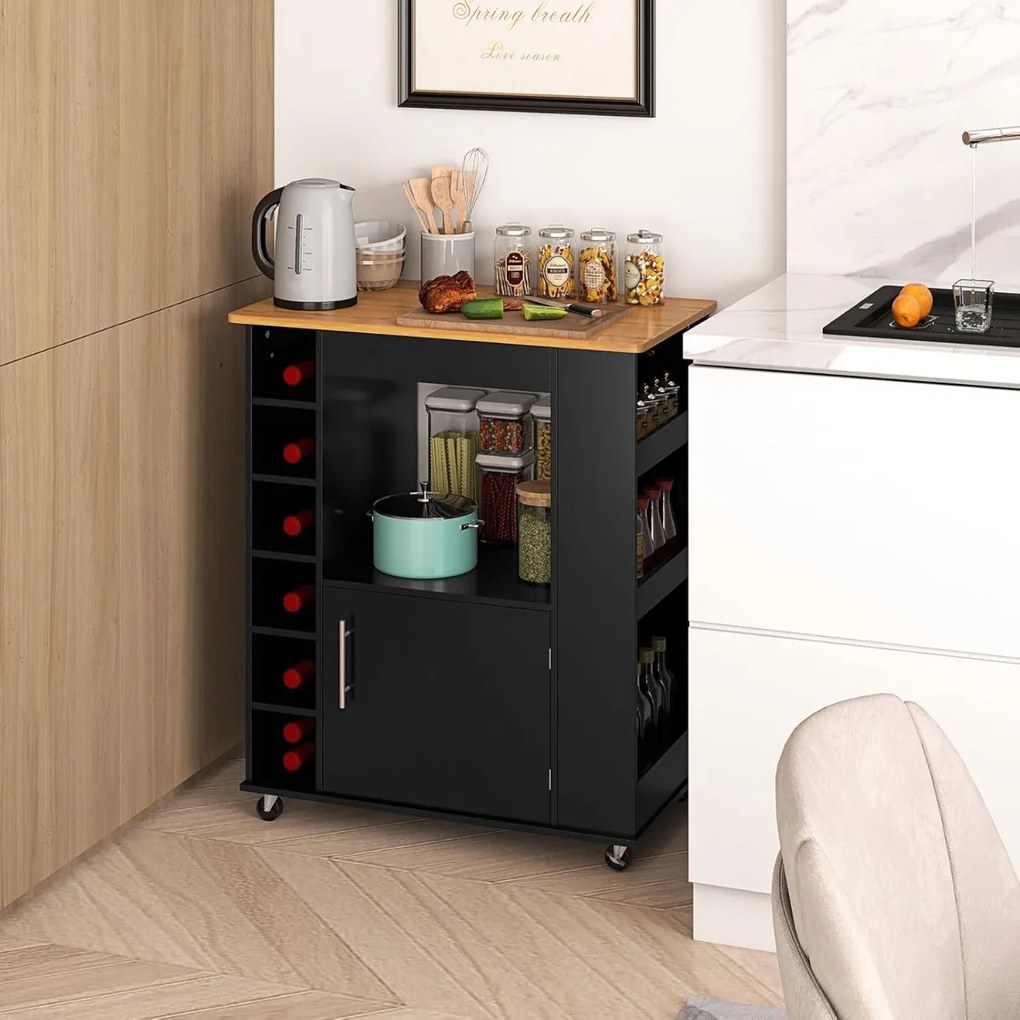 Costway Kuchyňský vozík na kolečkách s pracovní deskou a držákem na ručníky