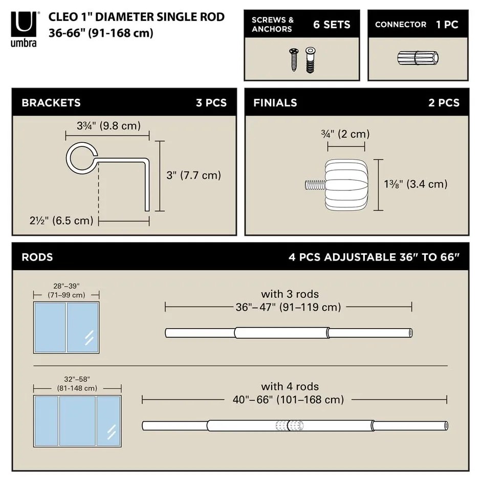 Matně černá ocelová roztažitelná garnýž 91 - 168 cm Cleo – Umbra