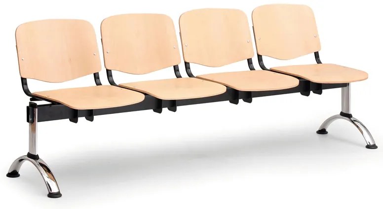 Dřevěná lavice ISO II 4-sedák - chromované nohy, buk