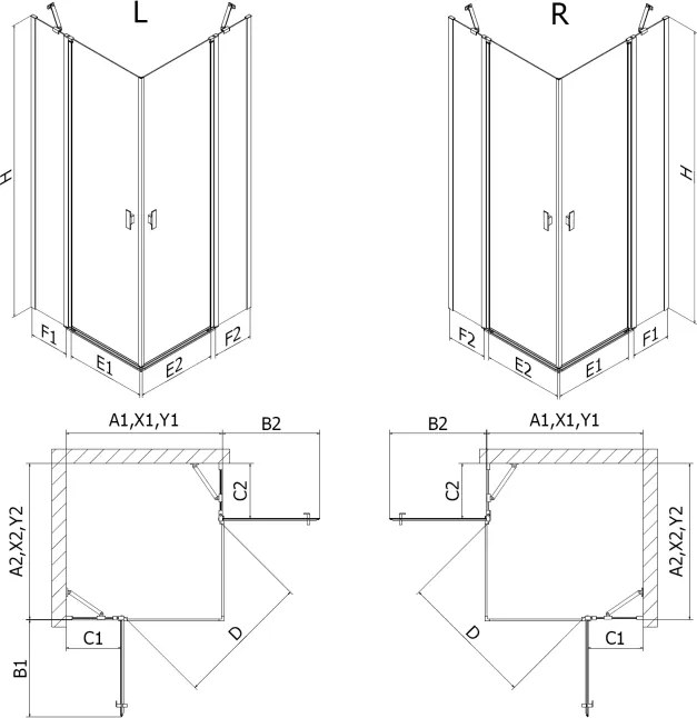 Mexen, Mexen Mist L Duo výklopný sprchový kout 105 x 100 cm, černá mřížka - 8A4L-105L-100P-70-77