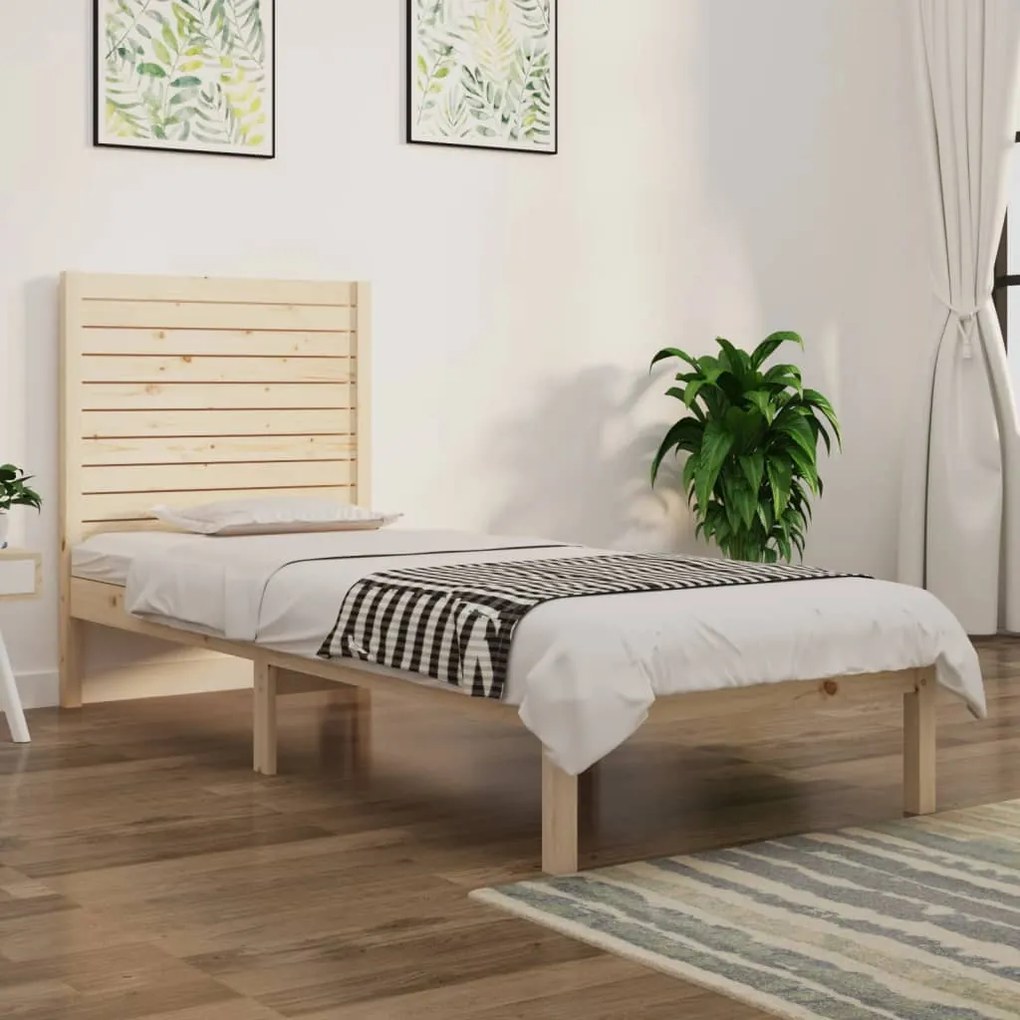 Rám postele bílý masivní dřevo 75 x 190 cm malé jednolůžko