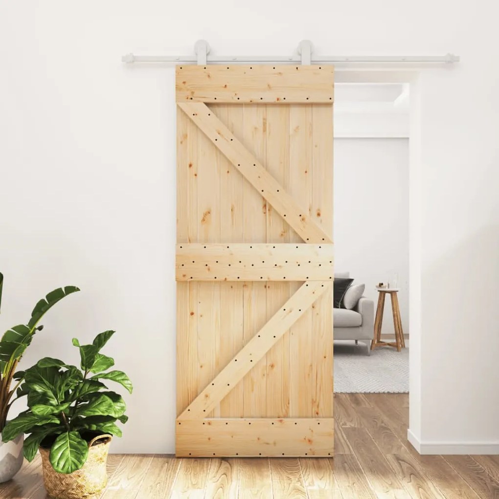 Posuvné Dveře S Kováním 85 X 210 Cm Masivní Borové Dřevo