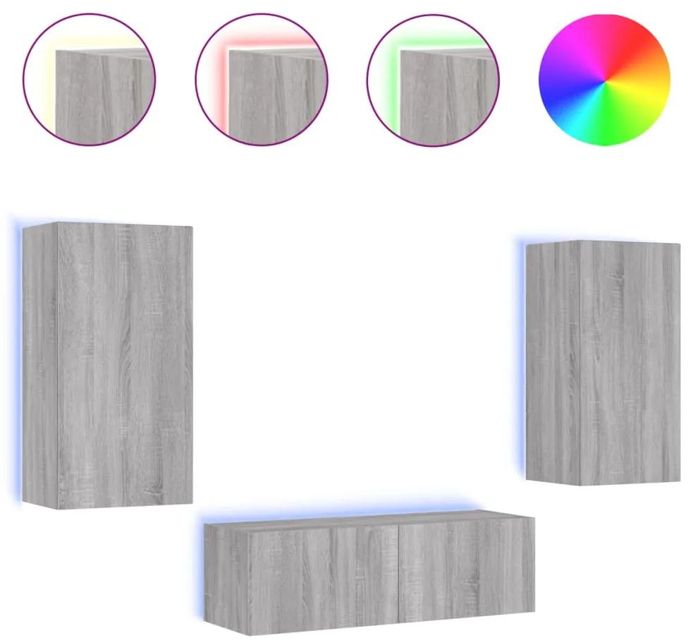 3dílná obývací stěna s LED osvětlením šedá sonoma - Default Title