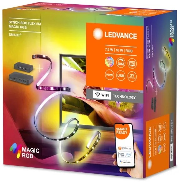 Ledvance-LED RGB Stmívatelný pásek pro TV SYNCH BOX FLEX 4,5m LED/18W/230V Wi-Fi