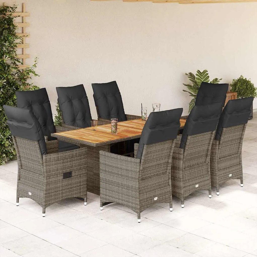 9dílný zahradní bistro set s poduškami šedý polyratan 3276892