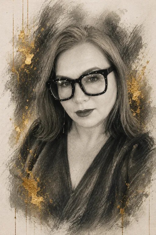 Foto obraz z vlastní fotky na plátno – Charcoal & Gold luxusní portrét Rozměry obrazu: 70 x 100 cm