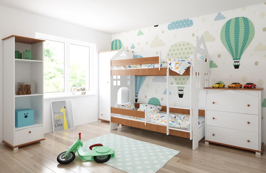 BabyBeds Dětská patrová postel DOMEK II 180x80 Barevné provedení: Ořech, Úložný prostor: Ano, s úložným prostorem