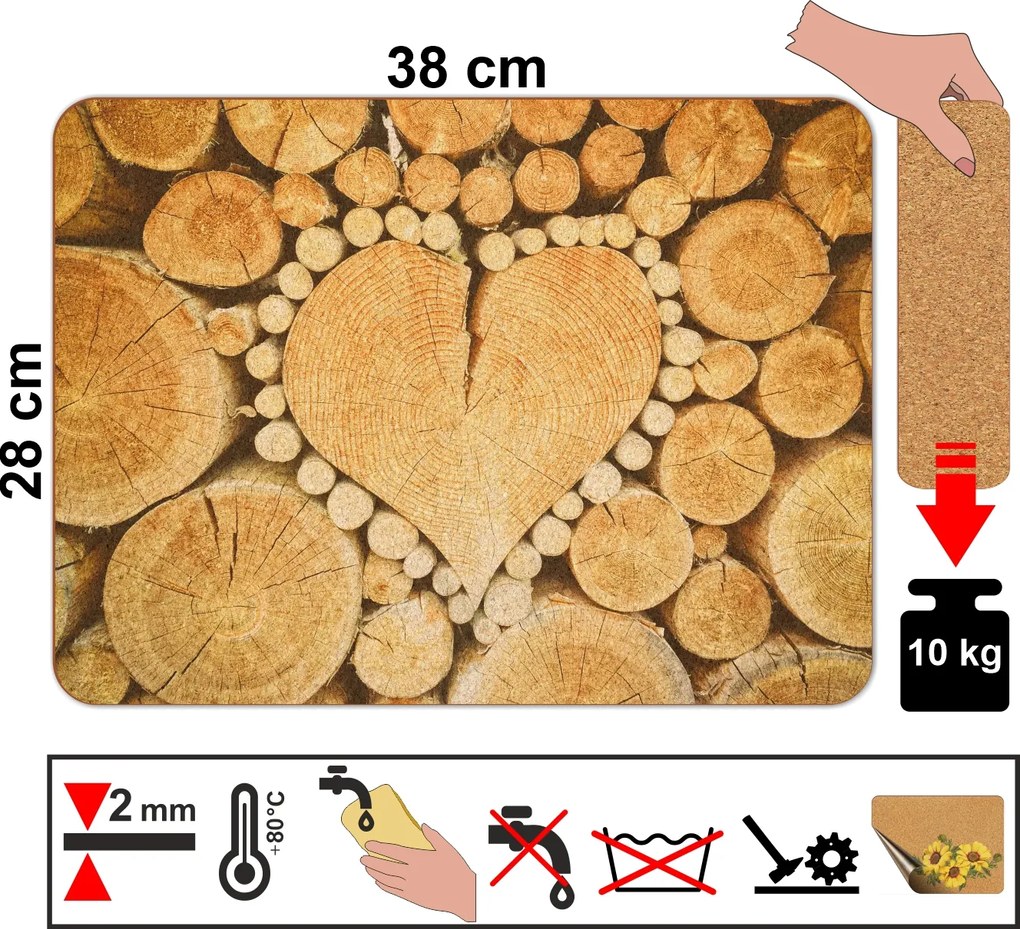 PokojovaDekorace.cz, Korkové prostírání s potiskem - 504, dřevo, 38x28 cm, 1 ks