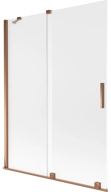 Mexen Velar, 2-křídlová posuvná vanová zástěna 130 x 150 cm, 8mm sklo námraza, růžové zlato, 896-130-000-31-60